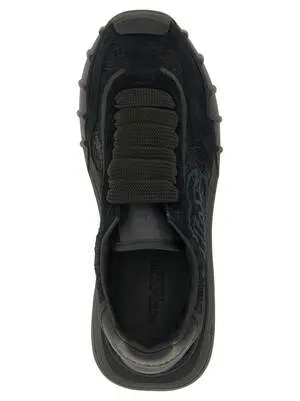 Dolce & Gabbana Dg Athletic Sneakers With Floral Lace And Suede - Black