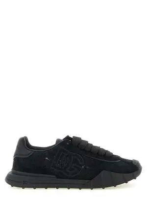 Dolce & Gabbana Dg Athletic Sneakers With Floral Lace And Suede - Black