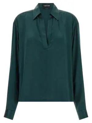 TOM FORD Satin Silk Polo Shirt - Green