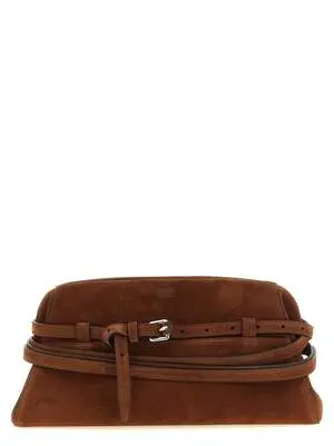 Moschino Large Suede Clutch With Buckled Strap Detail - Brown