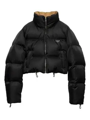 Prada Cropped Down Jacket With Stand-up Collar - Black