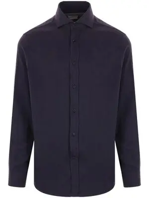 Brunello Cucinelli Herringbone Cotton Blend Shirt - Blue