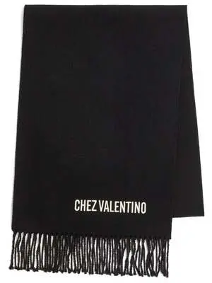 Valentino Garavani Wool Scarf With Vlogo Embroidery - Black