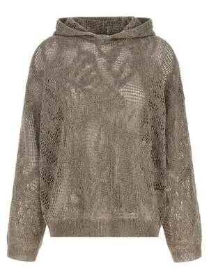 Brunello Cucinelli Openwork Hooded Sweater - Brown