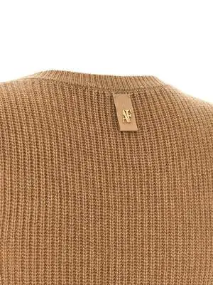 Alberta Ferretti Ribbed Knit Midi Dress With Lace Hem