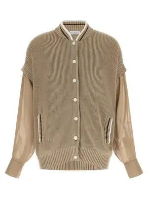 Brunello Cucinelli Organza Sleeve Cardigan - Cream