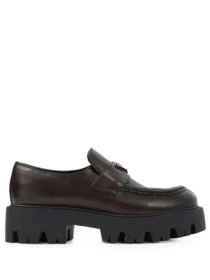 Prada Distressed Leather Loafers - Brown