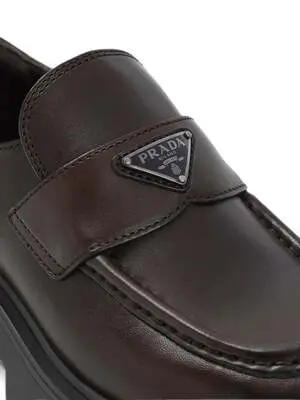Prada Distressed Leather Loafers - Brown