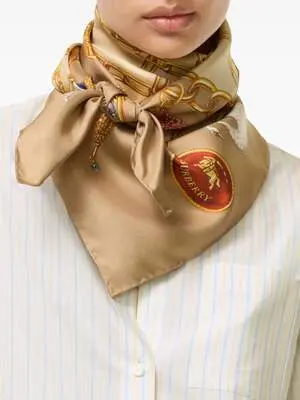 Burberry Check Charm Silk Scarf - Brown