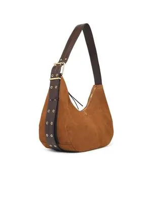 GANNI Suede Hobo Shoulder Bag With Buckle Detail - Brown