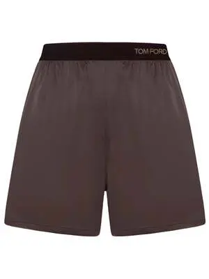 TOM FORD Silk Logo Waistband Shorts - Brown