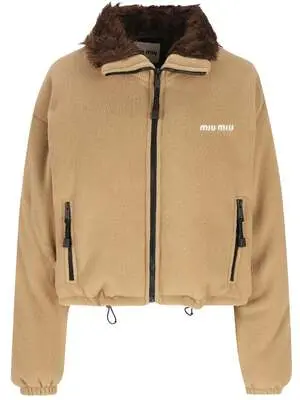 Miu Miu Fleece Down Jacket With Fur Collar - Multicolor