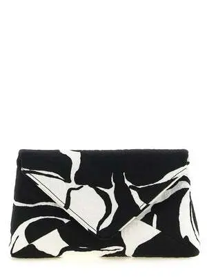 Dries Van Noten Envelope Clutch With Abstract Botanical Motif - Black