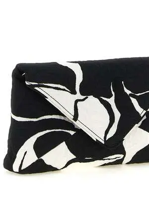 Dries Van Noten Envelope Clutch With Abstract Botanical Motif - Black