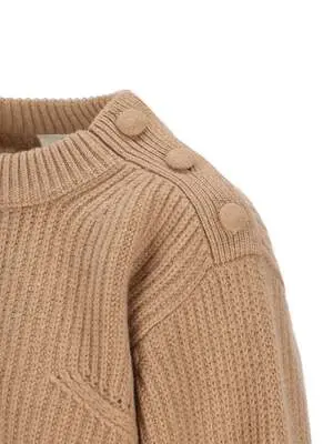 Chloé Cropped Wool & Cashmere Blend High Neck Pullover With Lace Trim - Multicolor