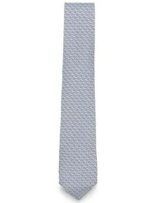FERRAGAMO Printed Silk Neck Tie - Gray