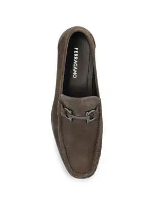 FERRAGAMO Gancini Ornament Suede Loafers