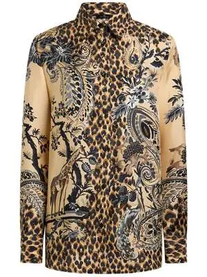 Etro Silk Shirt With Placed Leopard Print