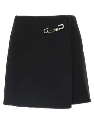 ERMANO SCERVINO Ermanno Scervino Virgin Wool Mini Skirt With Jewel Brooch - Black