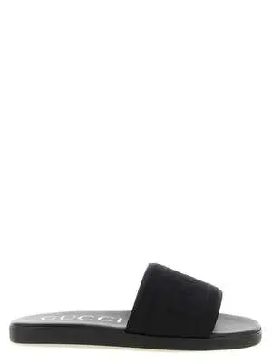 Gucci Jacquard Logo Slide Sandals - Black