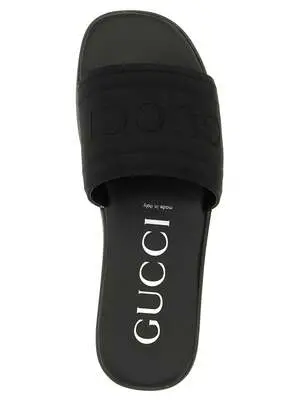 Gucci Jacquard Logo Slide Sandals - Black