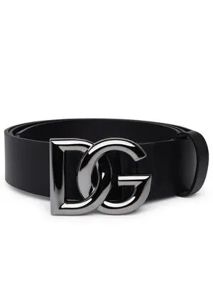 Dolce & Gabbana Leather Belt With Logo Buckle - Black