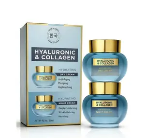 LOVERY Korean Skincare Hyaluronic Collagen Day And Night Cream Set -brightening And Hydration For Face - Blue