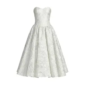 Mac Duggal Strapless Brocade Tea Length Dress