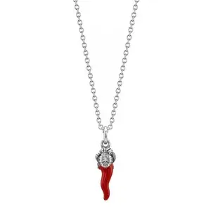 UNALOE Sterling Silver And Enamel Red Italian Horn Pendant Necklace