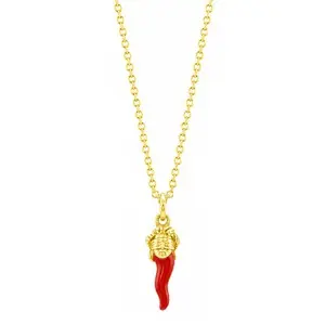 UNALOE Gold Plated Sterling Silver Red Italian Horn Pendant Necklace - Gold/red