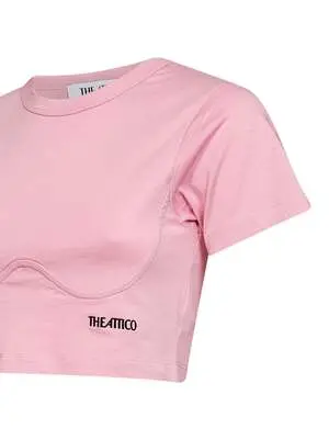 Attico The Attiico Cropped T-shirt With Embroidered Logo - Multicolor