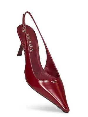 Prada Slingback Pumps With Square Toe And Lacquered Heel