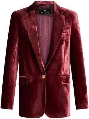 Etro Velvet Single-breasted Blazer With Pegaso Motif - Multicolor
