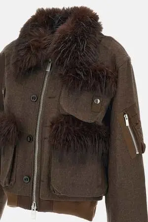 Sacai Wool Melton Blouson With Faux Fur Accents - Multicolor