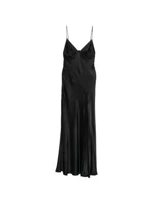 Alberta Ferretti Black Satin V-neck Dress