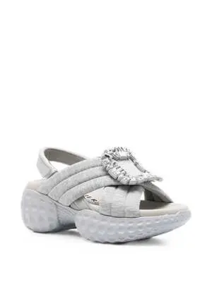 ROGER VIVIER Grey Jersey Quilted Crystal Buckle Platform Sandals