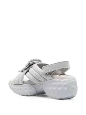 ROGER VIVIER Grey Jersey Quilted Crystal Buckle Platform Sandals