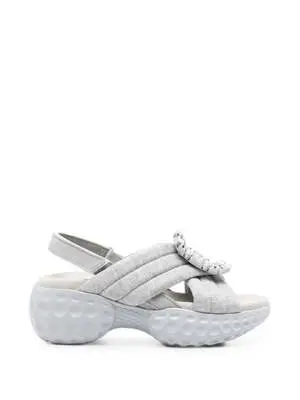 ROGER VIVIER Grey Jersey Quilted Crystal Buckle Platform Sandals - Multicolor