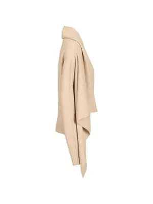 Attico Beige Knit Sweater With Draped Scarf Detail
