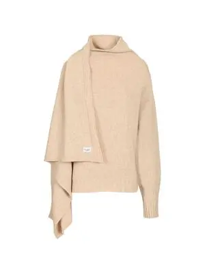 Attico Beige Knit Sweater With Draped Scarf Detail - Multicolor