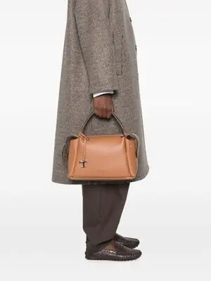 TOD'S Brown Pebbled Leather T Timeless Satchel Bag - Multicolor