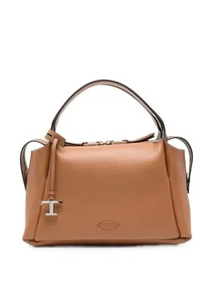 TOD'S Brown Pebbled Leather T Timeless Satchel Bag - Multicolor