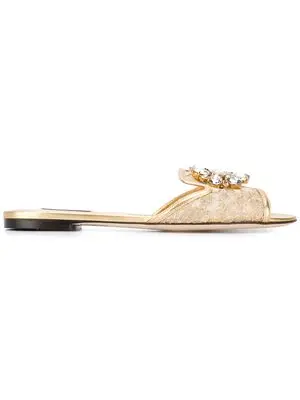 Dolce & Gabbana Bianca Crystal-embellished Lace Sandals - Multicolor