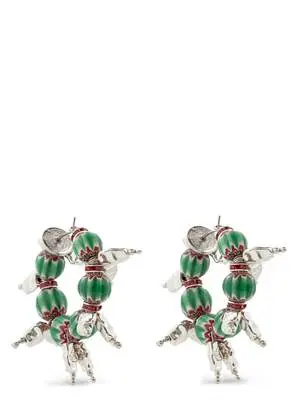 Dries Van Noten Hoop Earrings With Beads And Crystal Accents - Silver