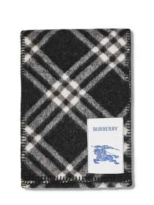 Burberry Black Check Wool Scarf - Multicolor