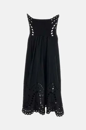 Charo Ruiz Ibiza Black Cotton Blend Long Dress With Lace Details - Multicolor