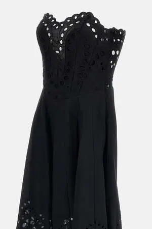 Charo Ruiz Ibiza Black Cotton Blend Long Dress With Lace Details - Multicolor