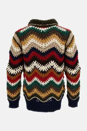 Sacai Mix Crochet Knit Zip Sweater