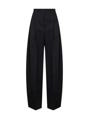 MUGLER Black Wool Wide Leg Pleated Trousers - Multicolor