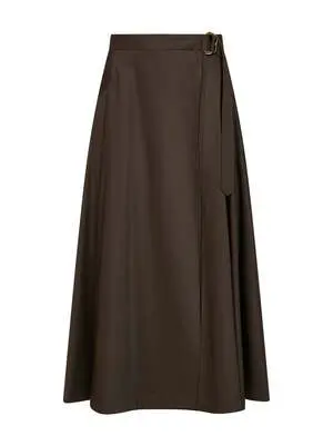Burberry Wool Twill Belted Midi Skirt - Multicolor